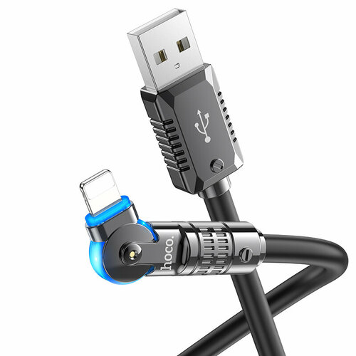 USB дата кабель Lightning, HOCO, U118, Разъем можно поворачивать на 180°, черный