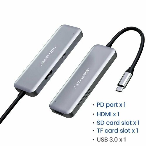 Хаб-USB Acasis CM005 5-в-1 Type C на HDMI 4K, USB 3.0 кардридер для SD и TF карт с PD зарядкой для MacBook Pro
