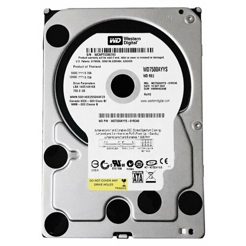 Жесткий диск Western Digital WD7500AYYS 750Gb 7200 SATAII 3.5" HDD