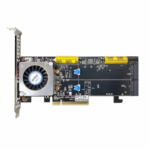 Areca ARC-1686-2NOD PCIe 4.0 x8 Low Profile, 2 x M.2 Connector, Tri-mode interface at each M.2 bays - 12Gb/s SAS/SATA / Gen 4.0 PCIe (NVMe), RAID 0,1,10, JBOD, Hold-up Supercapacitor Onboard, RTL ARC-1686-2NOD