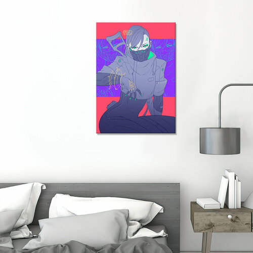Интерьерная картина на холсте - Аниме-девушка киберпанк неон арт (2) 60х80