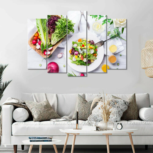 Модульная картина/Модульная картина на холсте/Модульная картина в подарок/овощной салат с соусом-vegetable salad with sauce 150х100
