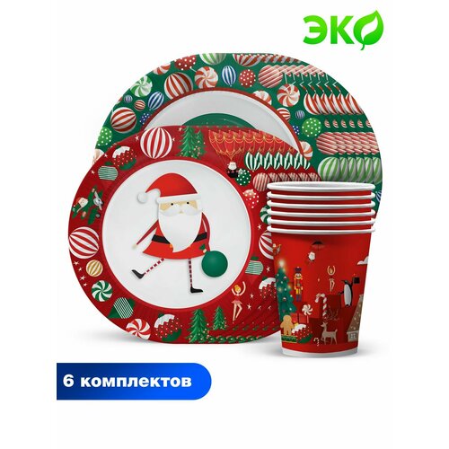Набор одноразовой бумажной посуды для праздника ND Play. Рождественская сказка (стакан, тарелка 18 см, тарелка 23 см, по 6 шт.)