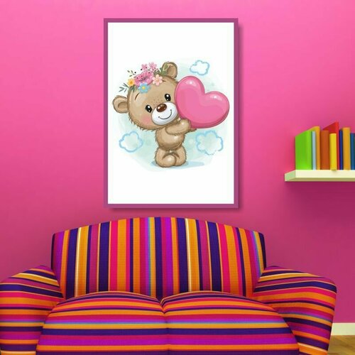 Постер для интерьера Мишка С Сердечком на стену для детской вертикальный 50х70 см в тубусе ПолиЦентр