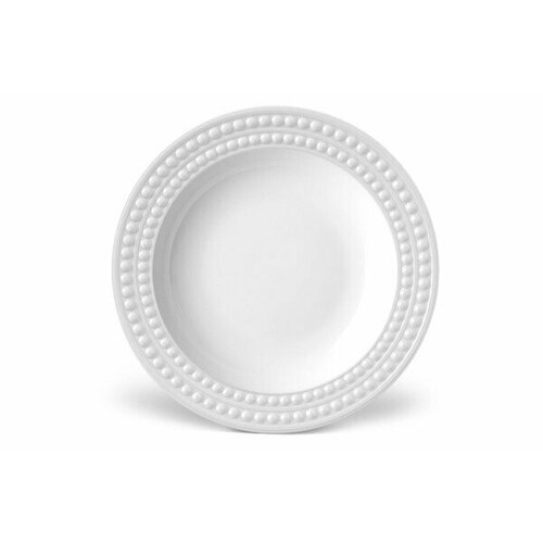 Тарелка суповая L’Objet Жемчуг 23 см, белый декор, фарфор