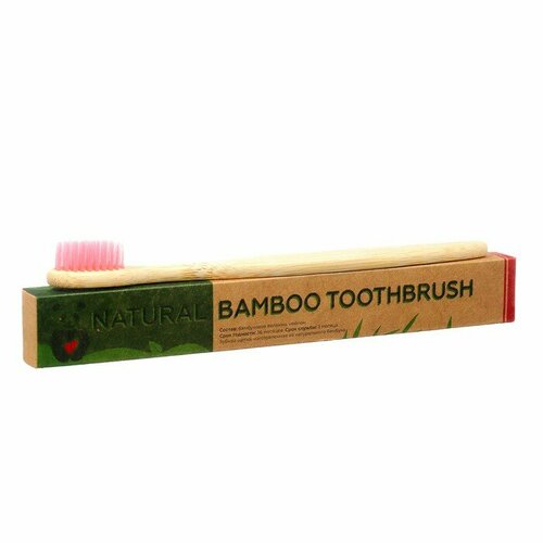 Зубная щетка бамбуковая средняя в коробке, розовая (1шт.)