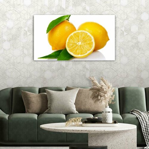 Картина на холсте 60x110 LinxOne "Лимоны Еда Пища Продукты" интерьерная для дома / на стену / на кухню / с подрамником