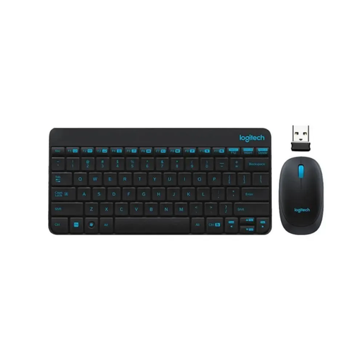 Клавиатура+мышь беспроводная Logitech, чёрно-синий, кнопок мыши - 3 шт, оптическая светодиодная, USB, Fn