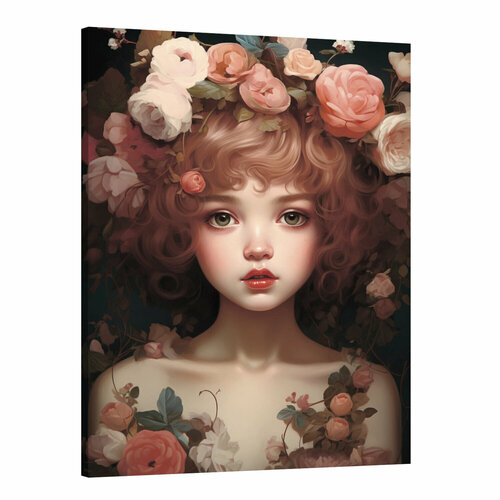 Интерьерная картина 50х70 "Кукла в цветочном венке"