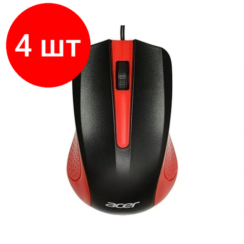 Комплект 4 штук, Мышь компьютерная Acer OMW012, черный/красный