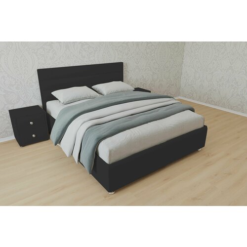 Двуспальная кровать Милан 160x200 основание металлическое с ламелями велюр черный ножки 5 см