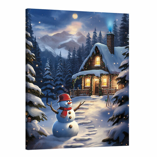 Интерьерная картина 50х70 "Рождество в снежной долине"