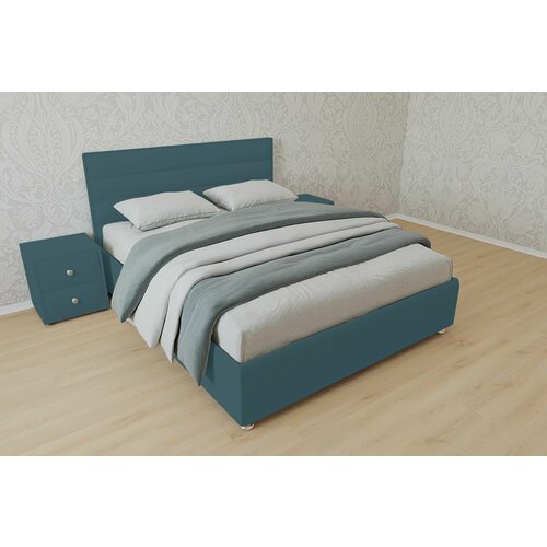 Двуспальная кровать Милан 180x200 с подъемным механизмом и с коробом для белья велюр бирюзовый ножки 5 см