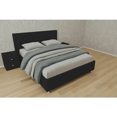 Двуспальная кровать Алания 200x200 с подъемным механизмом и с коробом для белья велюр черный без ножек