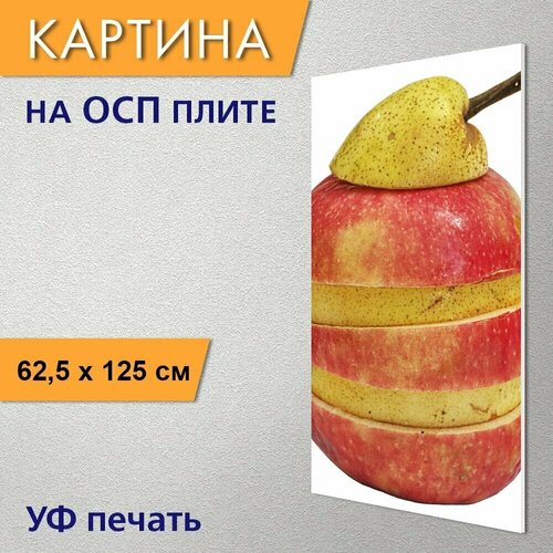 Вертикальная картина на ОСП "Яблоки, груши, фрукты" 62x125 см. для интерьериа