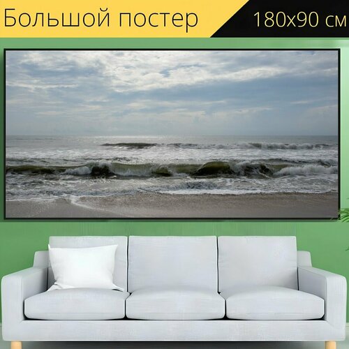 Большой постер "Морской берег, море, пляж" 180 x 90 см. для интерьера