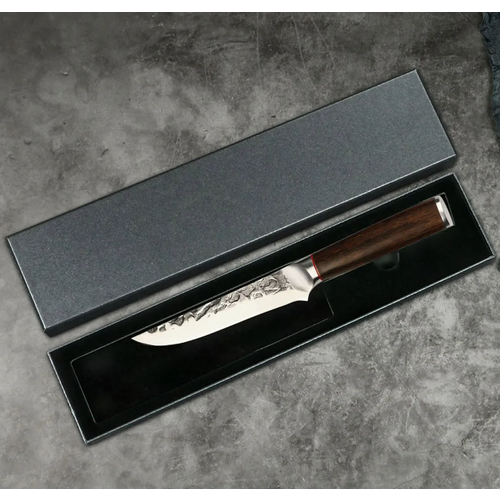 Нож кованый разделочный для мяса, рыбы, овощей и фруктов в подарочной упаковке, длина клинка - 17см, нержавеющая сталь, JD-428A