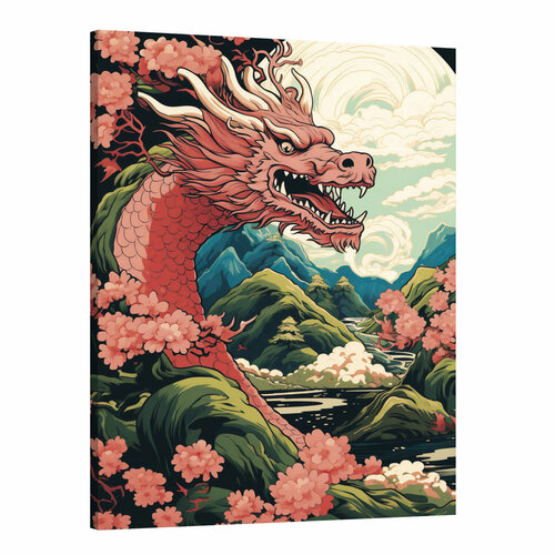 Интерьерная картина 50х70 "Магия деревянного дракона: секреты стихий"