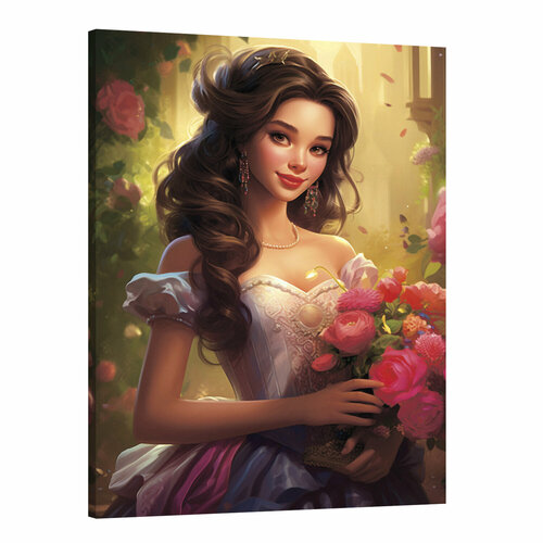 Интерьерная картина 50х70 "Улыбающаяся принцесса с цветами"