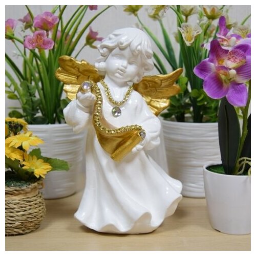 Статуэтка "Ангел со свитком", белый/золото, 22 см
