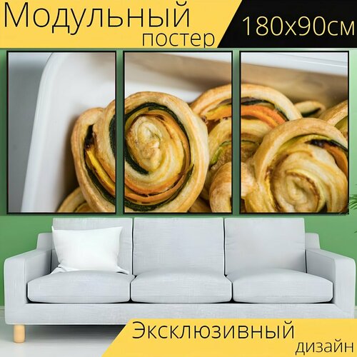 Модульный постер "Хлеб, перекус, еда" 180 x 90 см. для интерьера