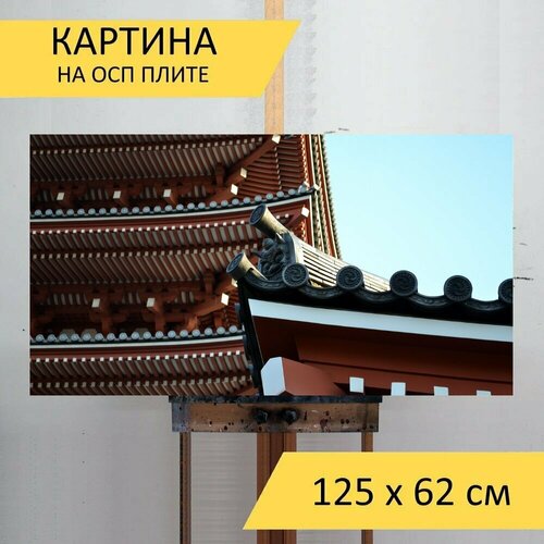 Картина на ОСП 125х62 см. "Япония, храм, японский" горизонтальная, для интерьера, с креплениями