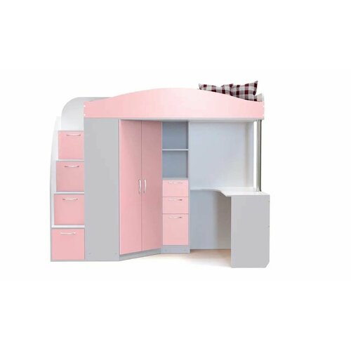 Детская кровать-чердак Скаут-1 правый, белый корпус/розовый