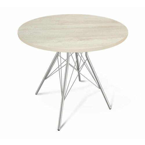Стол кухонный, стол круглый, стол обеденный D-80х75,5см, дуб беленый/хром