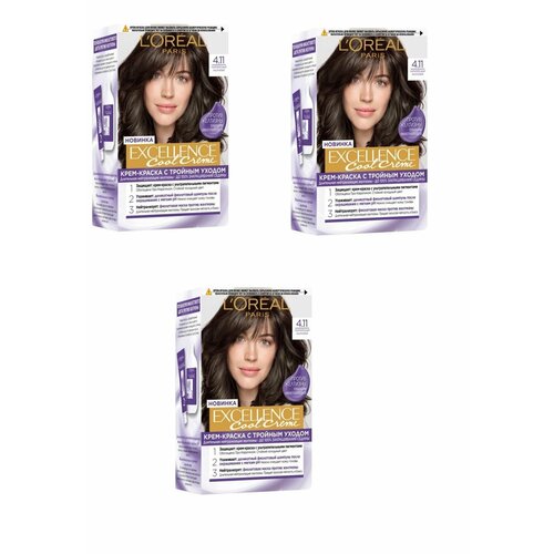 L'Oreal Paris Краска для волос Эксэланс Кул 4.11 Каштан,3 уп