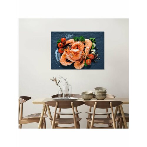 Картина на холсте с подрамником Креветки помидоры черри зелень 40х60