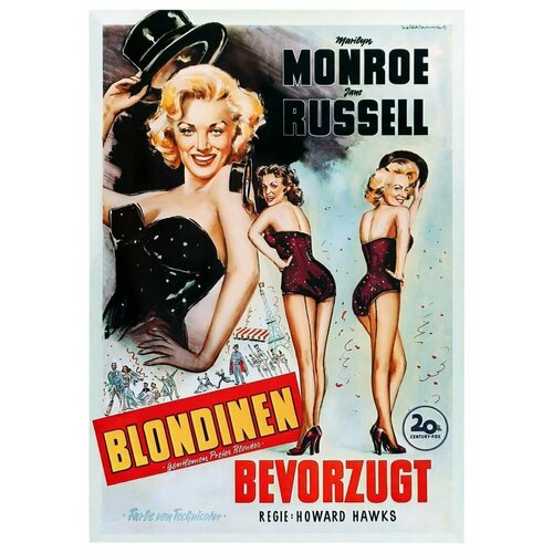 Плакат, постер на бумаге Джентльмены предпочитают блондинок (Gentlemen Prefer Blondes, 1953г). Размер 30 х 42 см