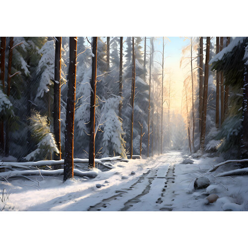 Постер - "Покрытые снегом леса"на холсте/ А3 / в тубусе без рамы