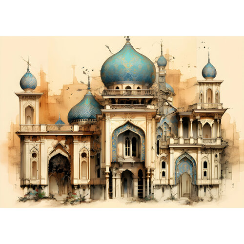 Постер - "Персидский стиль архитектуры"на холсте/ А3 / в тубусе без рамы