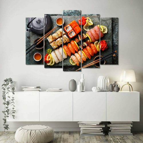 Модульная картина/Модульная картина на холсте/Модульная картина в подарок/яркие суши-bright sushi 125х85