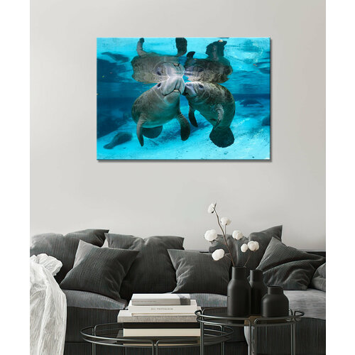 Картина - Ламантин, морская корова, ламантин в воде (5) 20х30