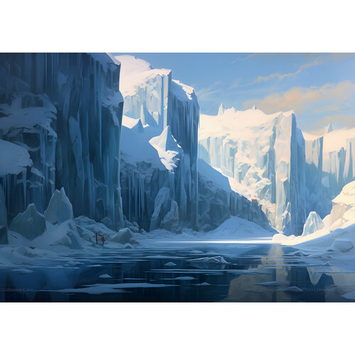Постер - "Зимний пейзаж с ледяными скалами"на холсте/ А2 / в тубусе без рамы