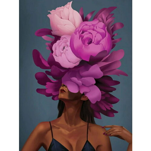 Плакат, постер на холсте Girl with flowers/Девушка с цветами/искусство/арт/абстракция/творчество. Размер 30 х 42 см