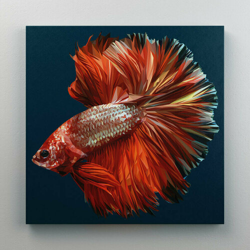 Интерьерная картина на холсте "Иллюстрация - красивая красная аквариумная рыбка" размер 60x60 см