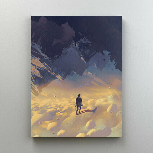 Интерьерная картина на холсте "Человек идущий по облакам" размер 45x60 см