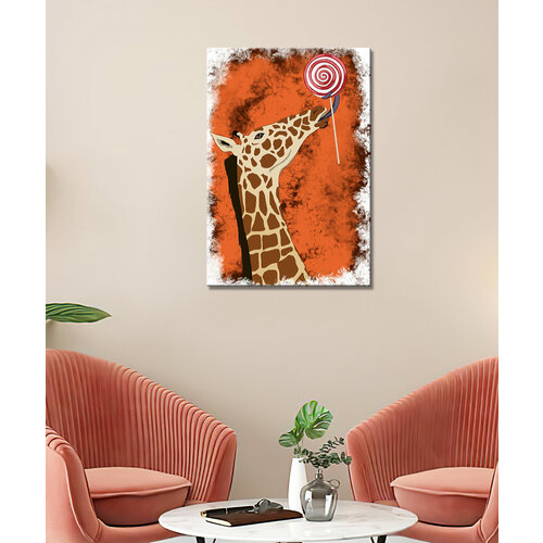 Картина - Жираф, жираф красками, арт жираф, пятнистый жираф (1) 50х70