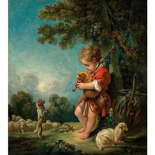 "Пастушок, играющий на волынке", Буше, Франсуа, картина (репродукция) (50х56 см / на подрамнике)