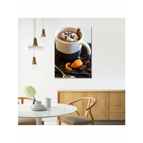 Картина на холсте с подрамником Горячий кофе с шоколадом и апельсином 60х80