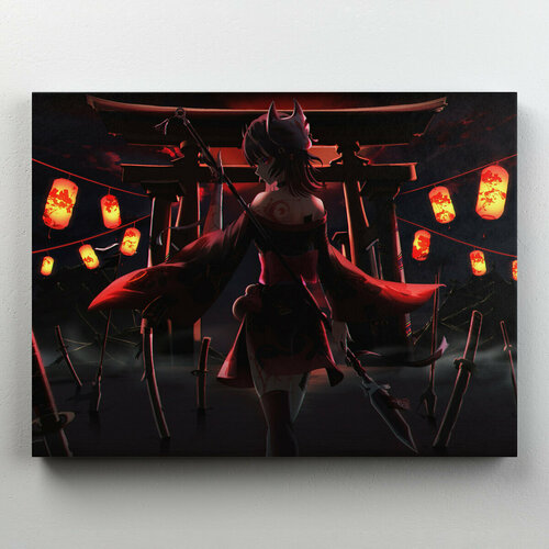 Интерьерная картина на холсте "Девушка воин" аниме, 40x30 см