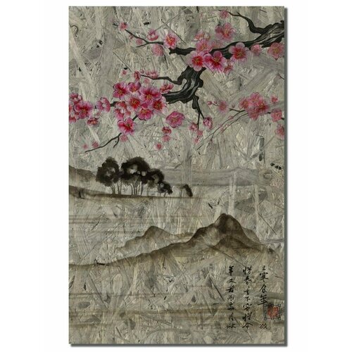 Картина интерьерная на рельефной доске, рисунок китайская живопись - 904 В