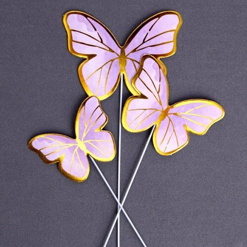 Набор для украшения торта «Бабочки» 11 шт, цвет розовый (комплект из 27 шт)