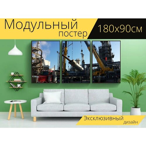 Модульный постер "Нефтяной вышке, промышленность, нефтеперерабатывающий завод" 180 x 90 см. для интерьера