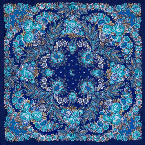 Платок Павловопосадская платочная мануфактура,146х146 см, голубой, синий