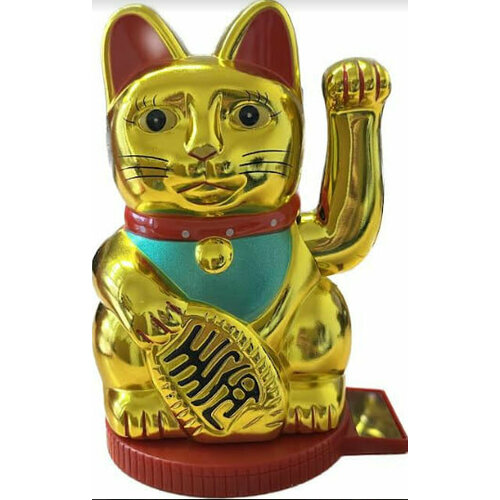 Статуэтка на солнечной батарейке кот манэки нэко / денежный кот манеки неко, Золотистый 13 см