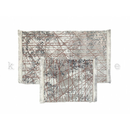 Комплект ковриков с бахромой (60х100 + 50х60) Saten v-7 Karven (серый), Комплект ковриков
