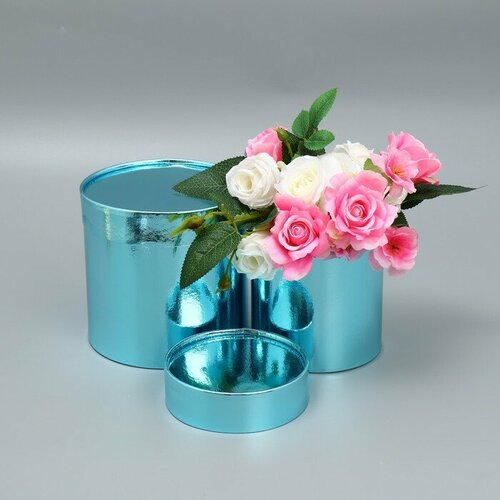 Набор коробок 2 в 1 круглые, упаковка подарочная, «Однотонный», голубой металлик, 12 х 12, 15 х 15 см